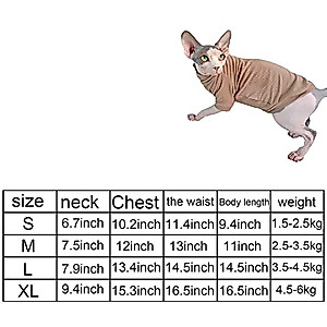 Toysructin Hairless Cat Pullover T-Shirt with Sleeves, Warm Cozy Pet Cat Clothes Stripe Turtleneck Shirt, Soft Breathable Kitten Wear Jumpsuit Costume for Sphynx Cornish Rex Devon Rex Peterbald Cats