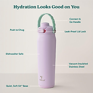 REDUCE Aura Vacuum Insulated 26 oz Water Bottle - Leak-Proof & Chug Spout for Quick Hydration - Keeps Drinks Cold for 30 Hours - Removable Handle for Travel or Gym - Soft Sit Base - Lilac Bud