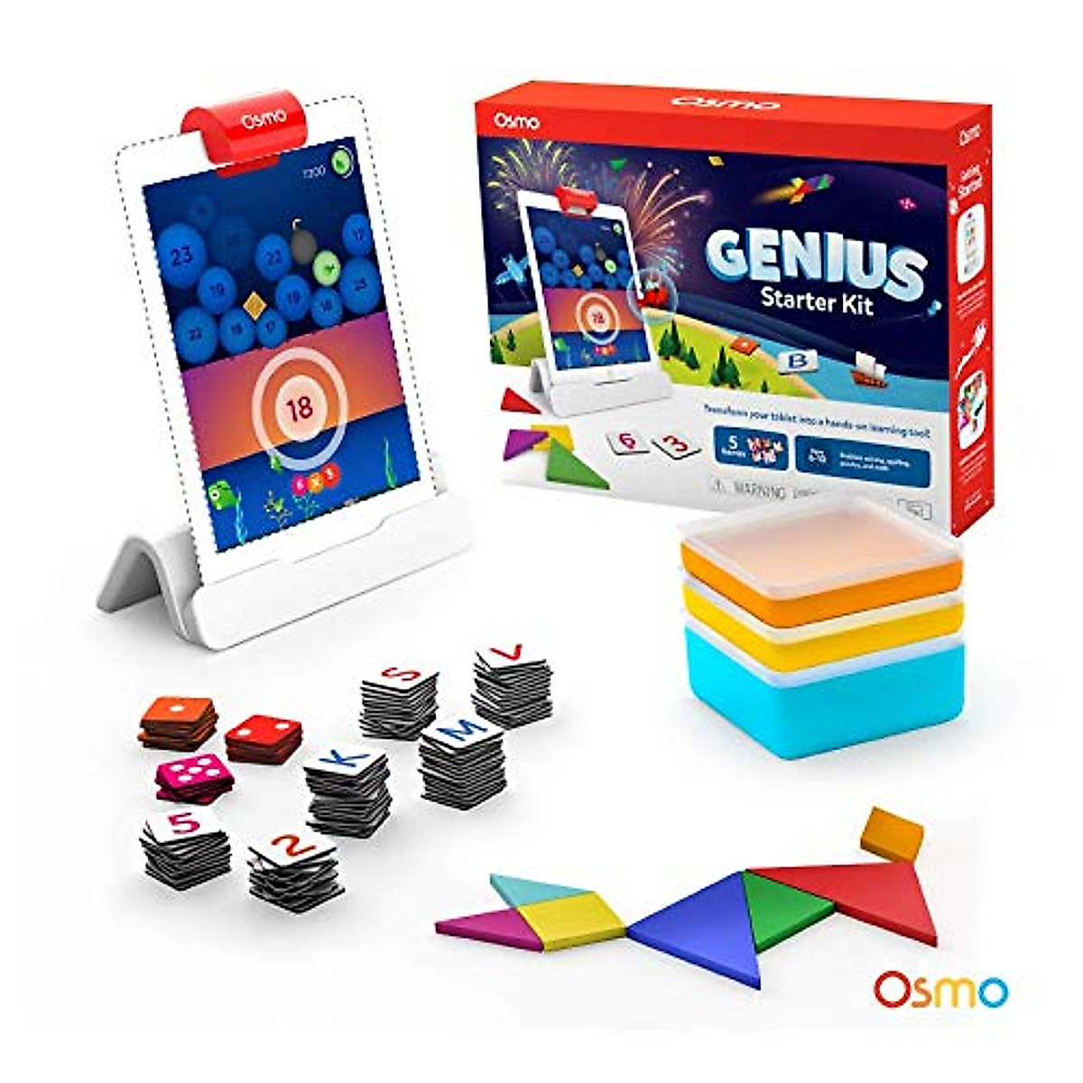 Osmo - Genius Starter Kit for iPad (New Version) + Osmo iPad Case Bundle - Problem Solving & Creativity (Ages 6-10) (OSMO iPad Base Included)