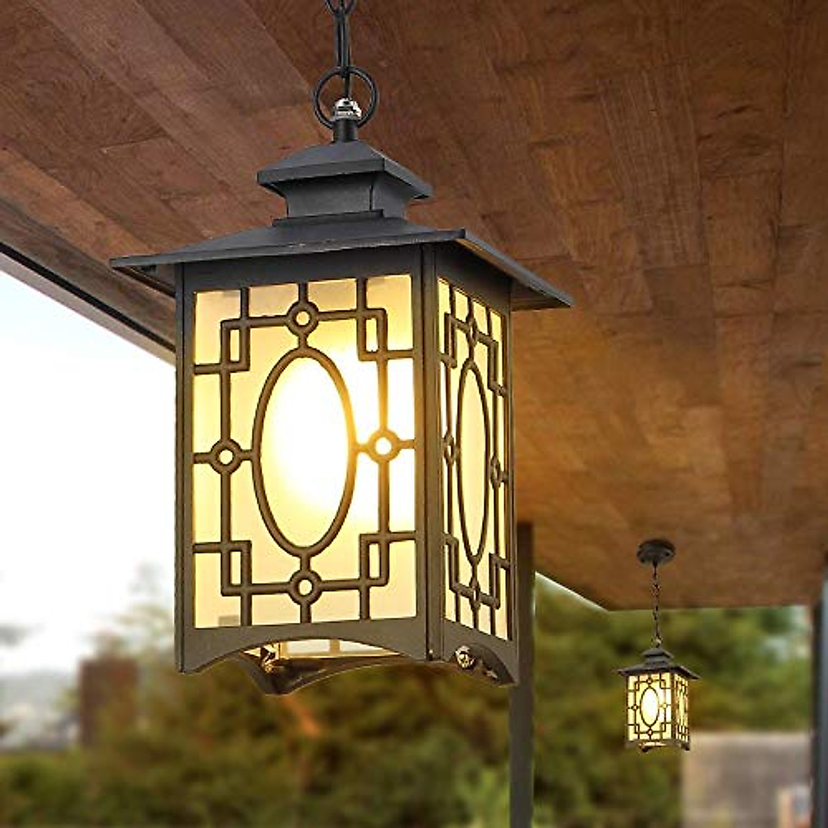 WHYA 30cm Victoria Retro Chain Adjustable Ceiling Pendant Lamp Aluminum Glass E27 Exterior Rainproof Hanging Lantern European Villa Garden Courtyard Porch Terrace Outdoor Droplight Chandelier