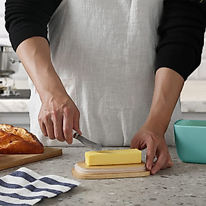 Large Ceramic Butter Dish for Countertop - Butter Keeper with High-Quality Silicone Sealing, Natural Wooden Lid and Stainless Steel Knife, Kitchen Decor for Kitchen Gifts (Turquoise “Larger Capacity”)