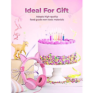 iClever HS01 Kids Headphones with Mic, Food Grade Safe Volume Limited 85/94dB, Cat Ear Headphones for Kids Girls Boys, Wired Children Headphones for Online Learning/School/Travel/Tablet (Pink)