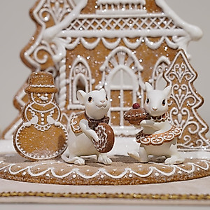 Braxio Gingerbread Decor Christmas Decorations Indoor - Set of 2 Resin Christmas Mouse with Cake and Cookie Christmas Decorations Indoor Home Decor