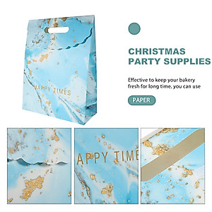 Gadpiparty 10Pcs Paper Gift Bags with Handle Marble Pattern Present Bags Decorative Party Favors Bags Elegant Goodie Bags for Christmas Wedding, Blue