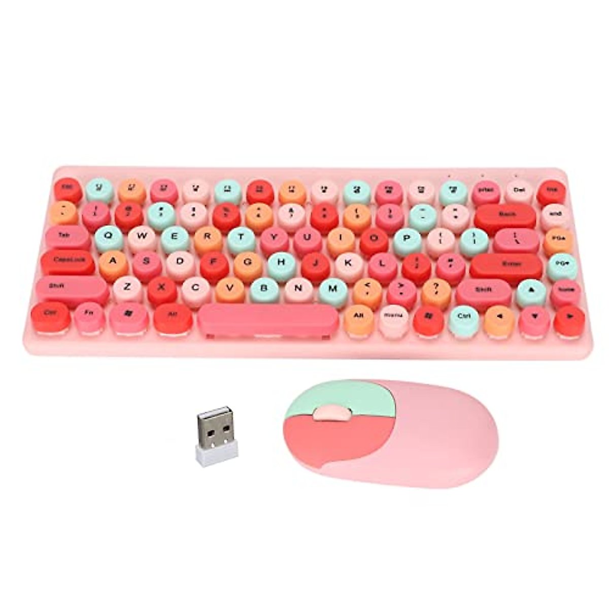 01 02 015 Gaming Keyboard Mouse, Wireless Light Quiet 86 Keys Save Space Keyboard Mouse Combo for Home for PC for Office(Pink Mixed Color)