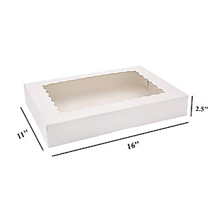 Tcoivs 20-Pack 16" x 11" x 2.5" Bakery Boxes with Window Hold 12 Donuts, Auto-Popup Large Cookie Boxes, Treat Boxes for Pastries (White)