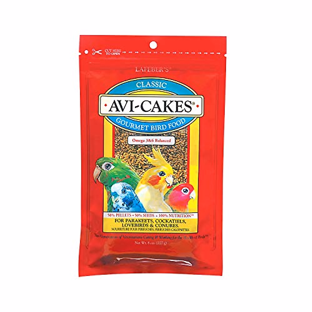 LAFEBER'S Classic Avi-Cakes Pet Bird Food, Made with Non-GMO and Human-Grade Ingredients, for Cockatiels Conures Parakeets (Budgies) Lovebirds, 8 oz