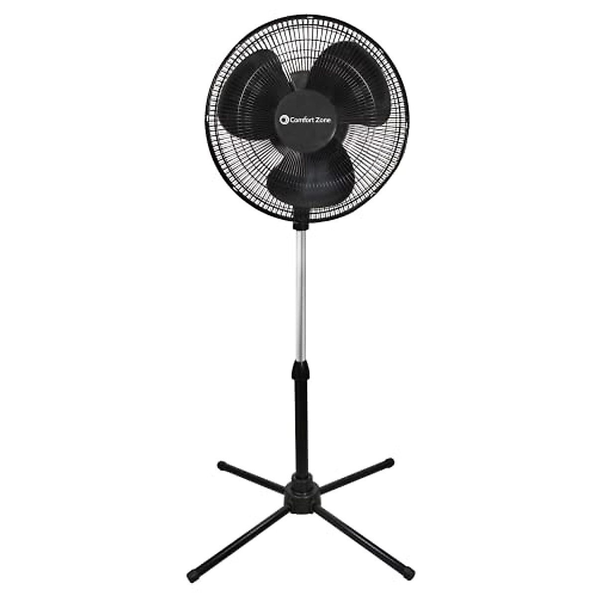 Comfort Zone 16" Oscillating Pedestal Fan with Folding Base, 3-Speed, Adjustable Height and Tilt, Top-Mounted Controls, Ideal for Home, Bedroom & Office, CZST162BTEBK