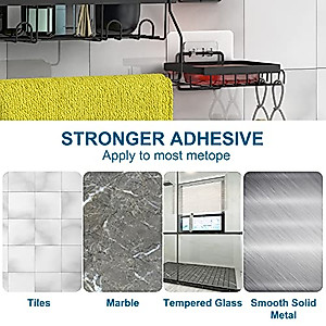 AucrBoa 6 Pack Shower Caddy Bathroom Shelf with Hair Dryer Holder, and Towel bar and Soap Dishes, No Drilling Traceless Adhesive Wall Mounted Bathroom Storage Organizer Basket with Hooks,Black