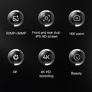 50MP 4K HD Dual Cam Digital Camera with 16X Zoom, Dual IPS Screen and Beauty Flashlight, Small and Portable Digital Camera Digital Camera (White)