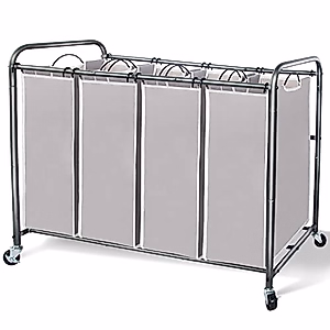 STORAGE MANIAC Laundry Sorter 4 Section, Laundry Hamper with Wheels, Laundry Basket Sorter, Laundry Separator Hamper, Laundry Divider Hamper, 4 Bag Laundry Hamper with Wheels and Removable Bags, Gray