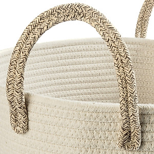 Shu Baby Woven Storage Basket - Large Cotton Rope Basket with Long Handles, Foldable Laundry Hamper, Toy Bin and Decorative Hamper (brown)