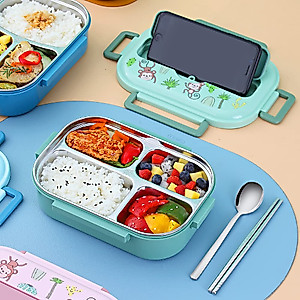 ArderLive 316 Stainless Steel Bento Lunch Box with Utennsil & Bag - 3 Compartment 25oz Compact Lunch Containers for Adults, BPA-Free, Dishwasher Freezer Safe, Food-Safe, Green