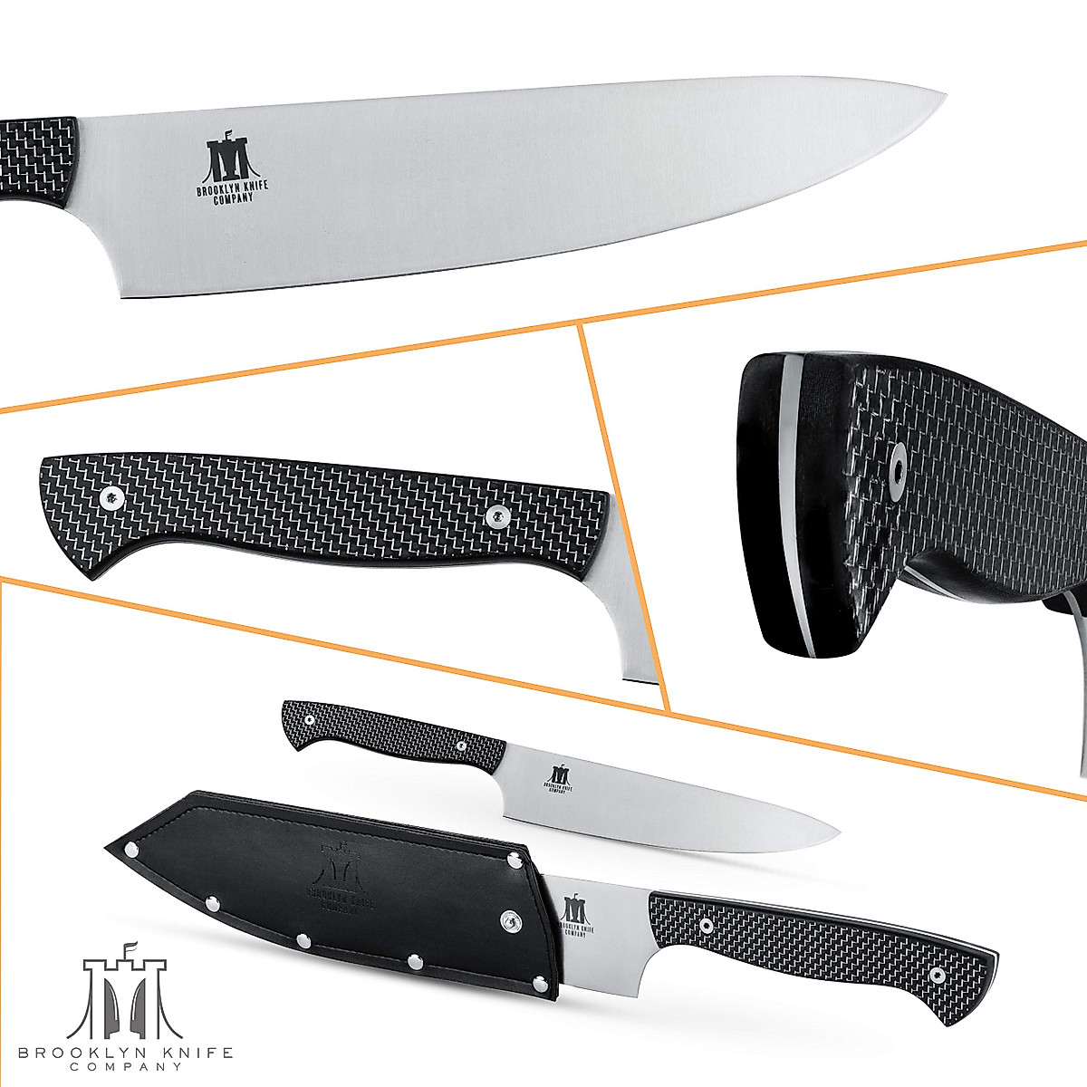Brooklyn Knife Co. Chef Knife - Carbon Fiber Series - Japanese AUS-08 HC Super Steel - Sheath, 8-Inch