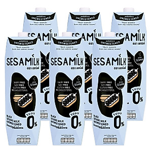 Sesamilk: Sesame Milk (Unsweetened Black Sesame Milk), 33.8 Fl Oz (Pack of 6) Vegan Dairy Free│Soy and Nut Free │Gluten Free │Low Sodium │0% Sugar │Halal