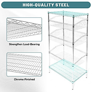 biosp 4-Tier Adjustable Metal Wire Rack Shelving Unit, Heavy Duty Basket Storage Shelf for Outdoor & Indoor, Bathroom, Laundry, Kitchen, Garage