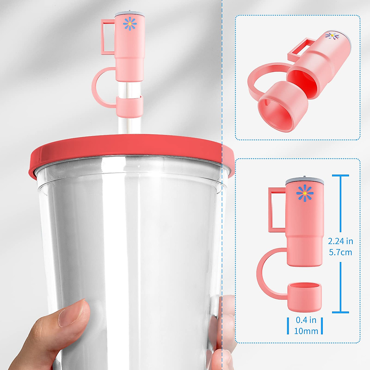 6Pcs Tumbler Shape Straw Tips Cover Cap Food-Grade Silicone Tips Reusable Drinking Straw Plugs Dust-Proof Lids Soft Cute Straw Protectors for 8-10 mm Stanley Cups Straws