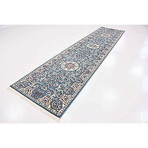 Unique Loom Narenj Collection Classic Traditional Medallion Design Area Rug, 3 ft x 13 ft, Blue/Tan