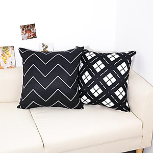 TAJWE Outdoor Waterproof Pillow Covers 18X18 Set of 4 Black and White Modern Geometry Stripe Decorative Cushion Cases for Patio Furniture Couch Porch
