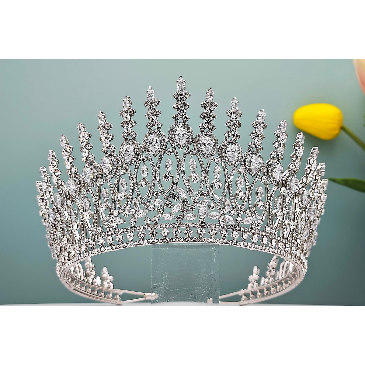 Tall Wedding Tiaras for Bride Large Queen Crowns 5A Cubic Zirconia Princess Bridal Headband Big Pageant Crown for Women Crystal Headpiece Silver Hair Accessories