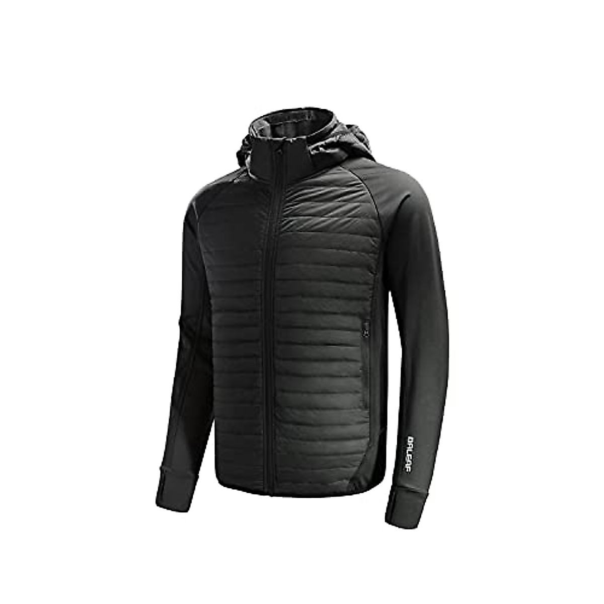 BALEAF Men's Running Jacket Lightweight Thumble Hole Warm Up Puffer Jacket Hybrid Thermal Coat Insulated Hiking Golf Black S
