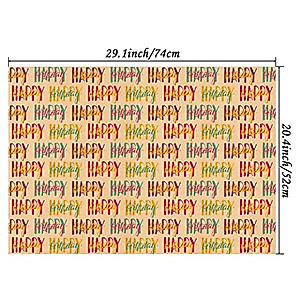 ZINTBIAL Kraft Birthday Wrapping Paper for Kids Adults - Brown Gift Wrap with Cakes, Rainbow Stripes, Stars, and "Happy Birthday" Design - 20 x 29 Inches per Sheet (8 Sheets 33 sq. ft.) Recyclable, Easy to Store, Not Rolled
