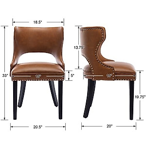 CIMOTA Mid Century Modern Dining Chairs Set of 2, Faux Leather Dining Room Chairs Upholstered Armless Side Chairs with Open Back/Nailhead Trim for Kitchen/Dining Room/Living Room, PU Brown/2PCS