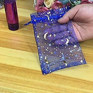 ANSLEY SHOP 100PCS Sheer Organza Bag Moon Star Design Pouches Jewelry Candy Bags Party Wedding Favor Gift Bags Packaging Drawstring Bags (4 x 6 Inch, Royal Blue)