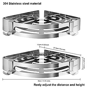 Shower Caddy Corner Bathroom Shelf with Hooks Shower Organizer No Drilling Wall Mounted Basket Rustproof Storage Rack with Adhesive for College Dorm Kitchen Toilet, 2 Pack Sliver