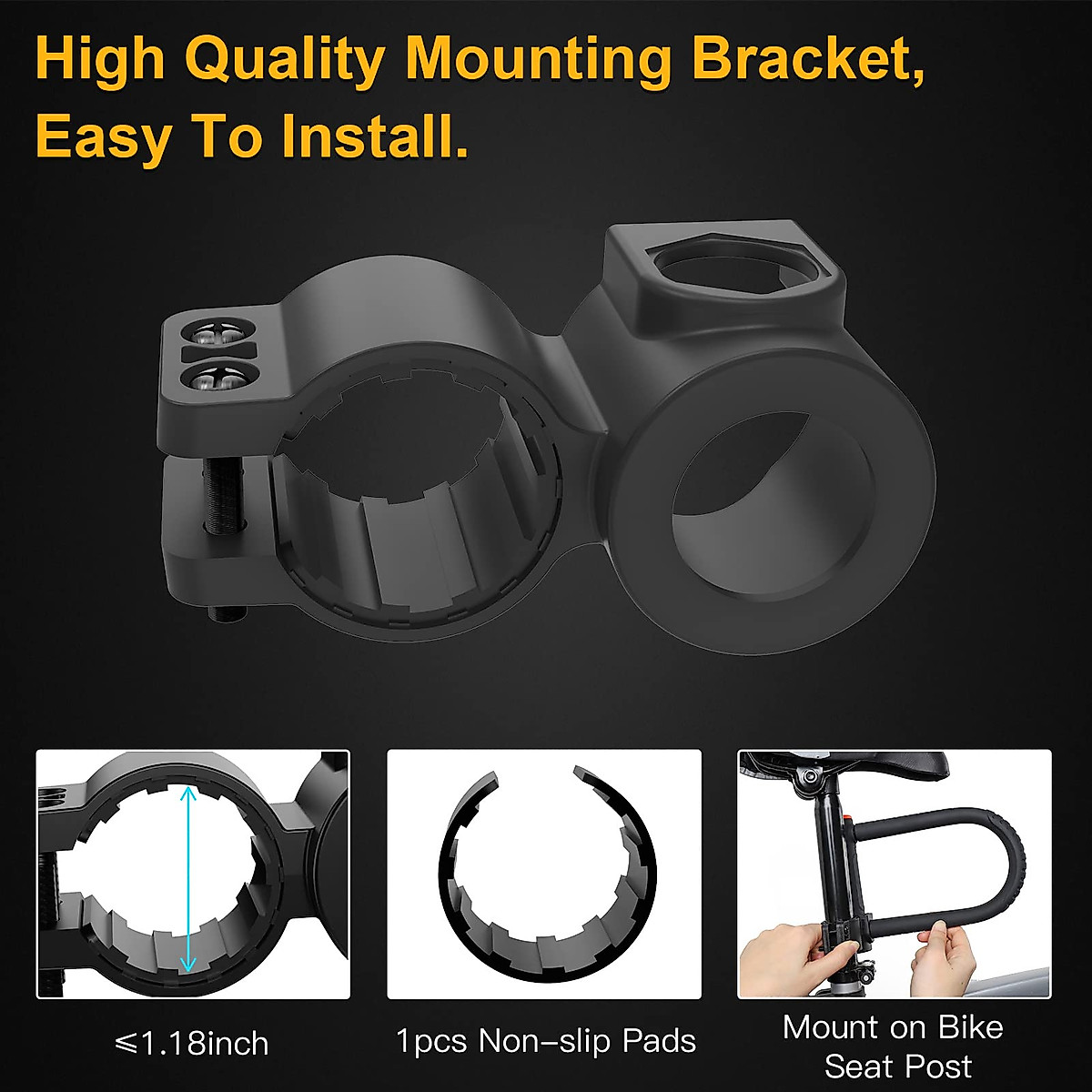 INTEKIN Bike U Lock Heavy Duty Lock , 16mm U Lock and 5ft Length Security Cable with Sturdy Mounting Bracket for Motorcycle and More, Black, Small