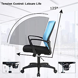 Office Chair Ergonomic Desk Chair Cheap Computer Chair Rolling Swivel Executive Chair Armrest Mesh Chair Adjustable Stool for Back Support, Blue