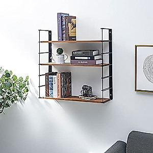 TOYLNGA Floating Shelves,3 Tier Industrial Bookcases,Wall Mounted Hanging Shelf,Modern Book Shelves Shelving for Bedroom, Living Room,Office Storage & Organization (Black)