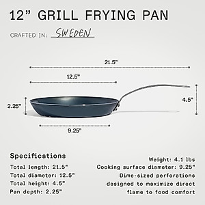Made In Cookware - 12" Seasoned Carbon Steel Grill Frying Pan - (Like Cast Iron, but Better) - Professional Cookware - Crafted in Sweden - Induction Compatible