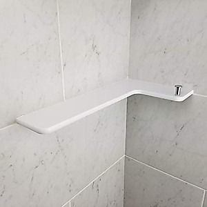 TileWare Corner Shelf for Bathroom Shower & Tub with Sponge or Loofah Hook, Bath - Floating Tile Wall Mount Shelves & Organizer Stand for Shampoo & Bathtub Accessories (Polished Chrome - Hook)