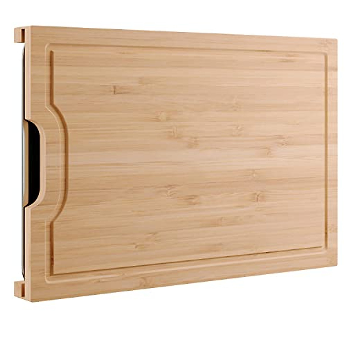 Easy-to-Clean Bamboo Wood Cutting Board Set with Non Stick Pullout Baking Sheet Tray - Easy Compact Storage Chopping Board Set
