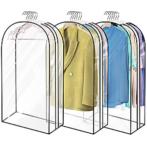 Carbrea Garment Bags for Travel - 43 Inches All Clear Garment Bag for Hanging Clothes 10 Inches Gusseted Suit Bags for Men Travel Dance Bag Clothing Storage Bags for Women Clothes Storage 3 Pack