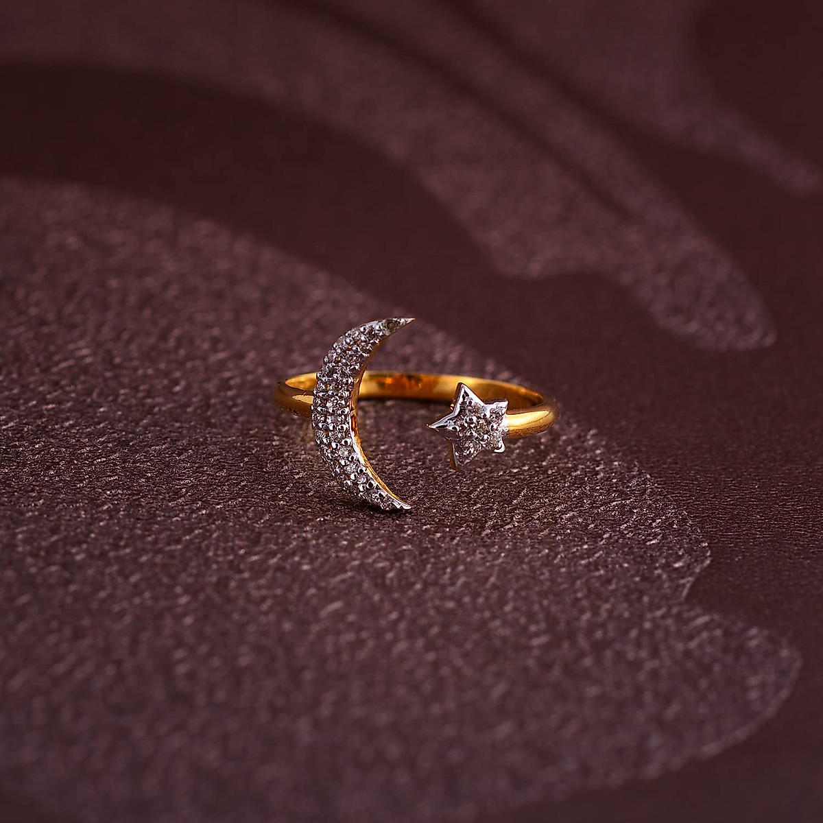 Certified 14K Yellow Gold Moon Star Stackable Ring 0.11 Carat Natural Real Diamonds (H I Color, Vs2 Si1 Clarity) Proposal Gift Women Jewelry