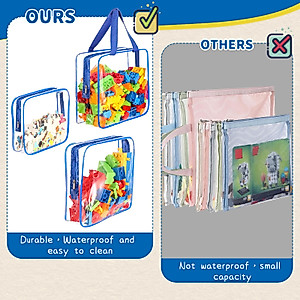 18 Packs Large Toy Storage Bags with Labels, Clear PVC Bags Travel Waterproof Kids Toy Organizer Bags with Zipper for Building Blocks Puzzle Kids Books (Blue)