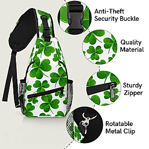St. Patrick's Day Clover Sling Bag Crossbody Bag for Women and Men Shoulder Bag Travel Hiking Backpack Casual Daypack Cross Body Chest Bag
