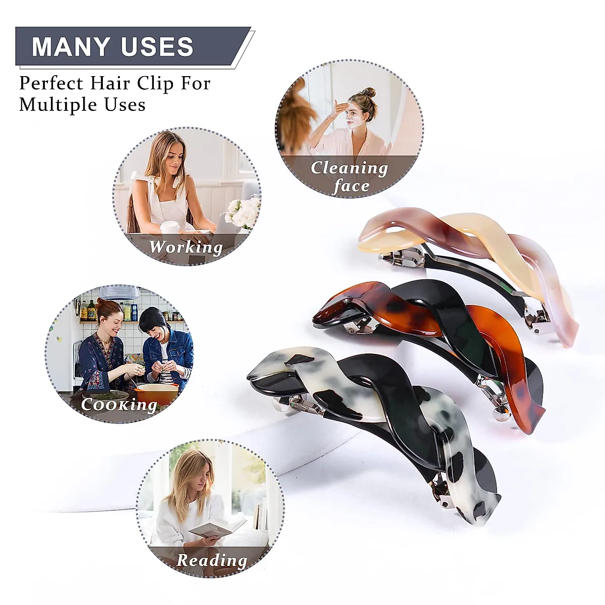 Mistofu Hair Clips (3 Count) - Large Hair Barrettes for Thick Hair - 3pcs Elegant French Barrettes Retro Hair Accessories for Women Daily Wear