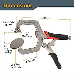 POWERTEC 71641 2-Inch, Face Clamps, C-Clamp with Ergonomic Grip and Adjustable Swivel Pads for Woodworking, Pocket Hole Joinery - 2PK