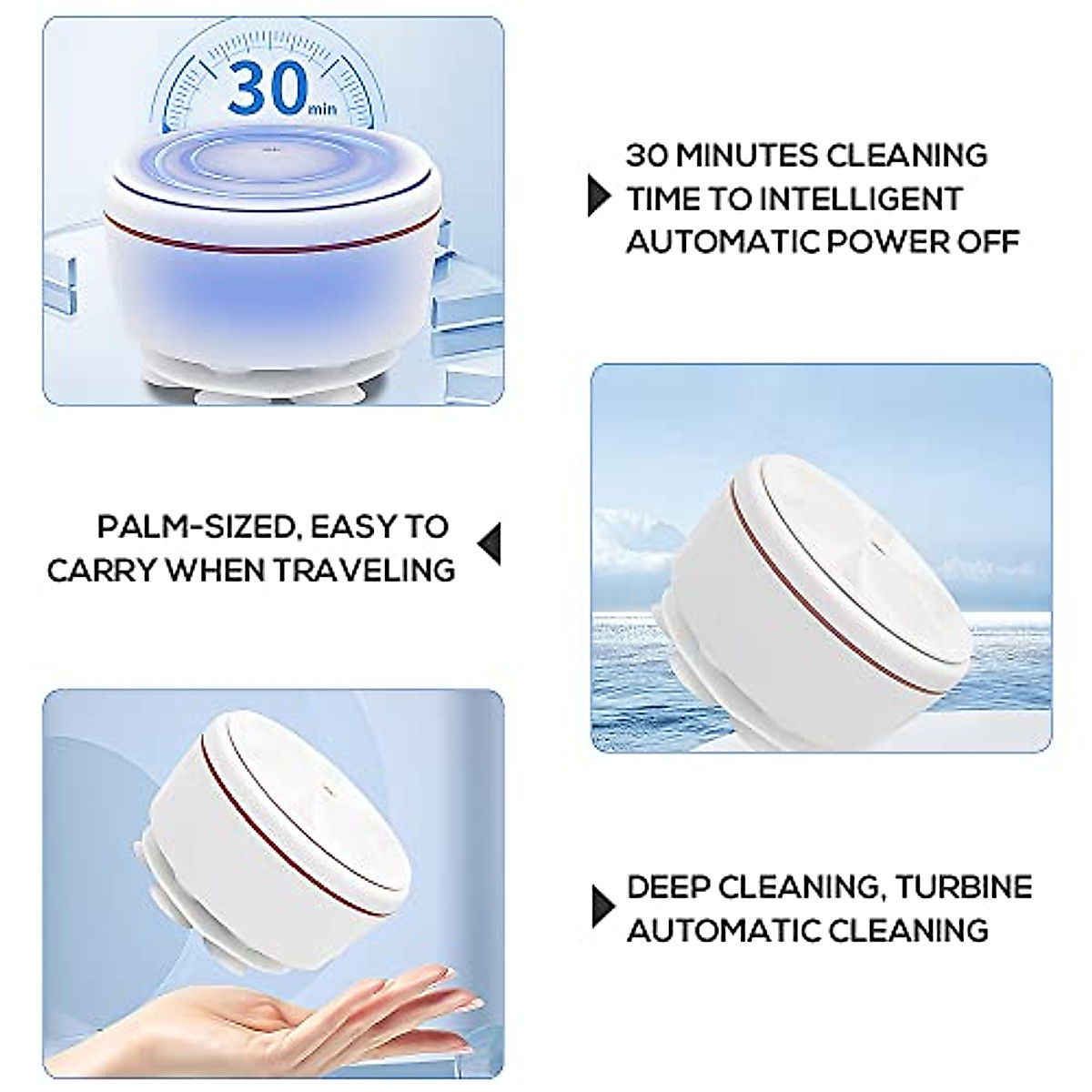 Portable Washing Machine, Ultrasonic Turbo Laundry Machine with Suction Cups, Automatic Clothes Washer Sink Dishwashers Suitable for Home, Business, Travel, College Room, RV, Apartment