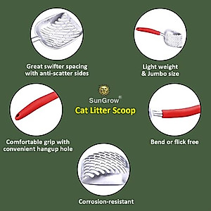 SunGrow Rabbit, Ferret & Cat Litter Scoop, Aluminum Pet Poop Shovel with Rubber Red Handle, Large Party Ice Scooper