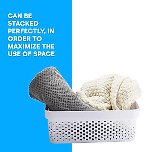 Bins & Things Plastic Rectangular Storage Basket, White, 11" x 11"