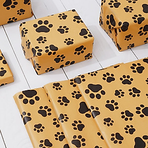 Whaline 100Pcs Pet Paw Print Tissue Paper Brown Kraft Black Gift Wrapping Paper Dog Paw Packaging Paper DIY Art Craft Paper for Farmhouse Home Birthday Pet Treat Party Gift Decor, 14 x 20 Inch