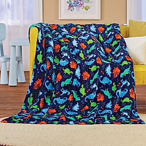 FAITH, HOPE, LOVE HOME DÉCOR Summertime Whimsy Plush Fleece Kid Throw Blanket (50" X 60") - Dino Time - Soft Dinosaur Throw Blanket - for Boys and Girls and Kids of Any Age