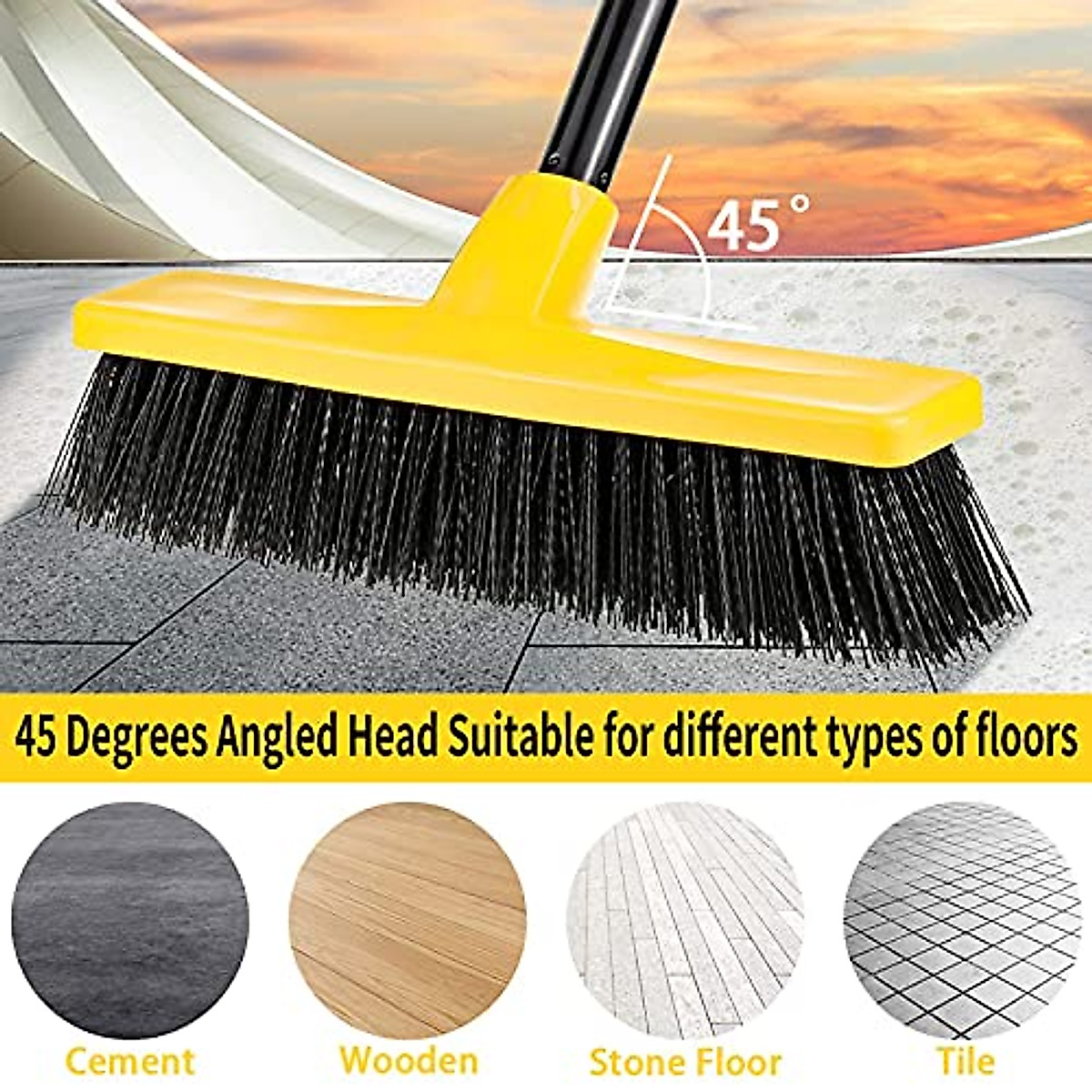Push Broom Outdoor Indoor Broom 12" Wide,59" Long Handle with Stiff Bristles for Cleaning Scrubbing Deck Driveway Yard Patio Wood Stone Tile Floor