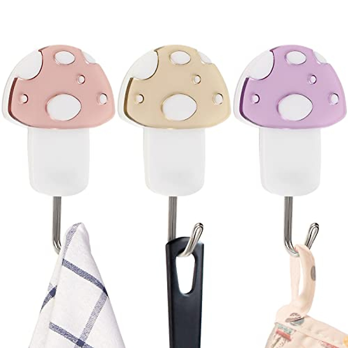 STOBAZA 3 PCS Decorative Wall Hooks Mushroom Wall Hooks Adhesive Sticky Hooks for Bedroom Bathroom Door Wall Shower Ball Hat Coat