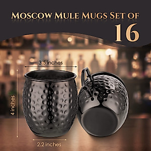 Yinder 16 Packs Moscow Mule Cups with Straws 18 oz Black Mule Mugs Hammered Stainless Steel Mugs Bulk for Drinking Home Drinkware Gifts