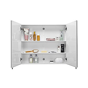 Croydex Dawley Double Door, Surface Mount Flexi-Fix Easy Hanging System Medicine Cabinet, 31.5 in (W) x 26 in (H), White Steel